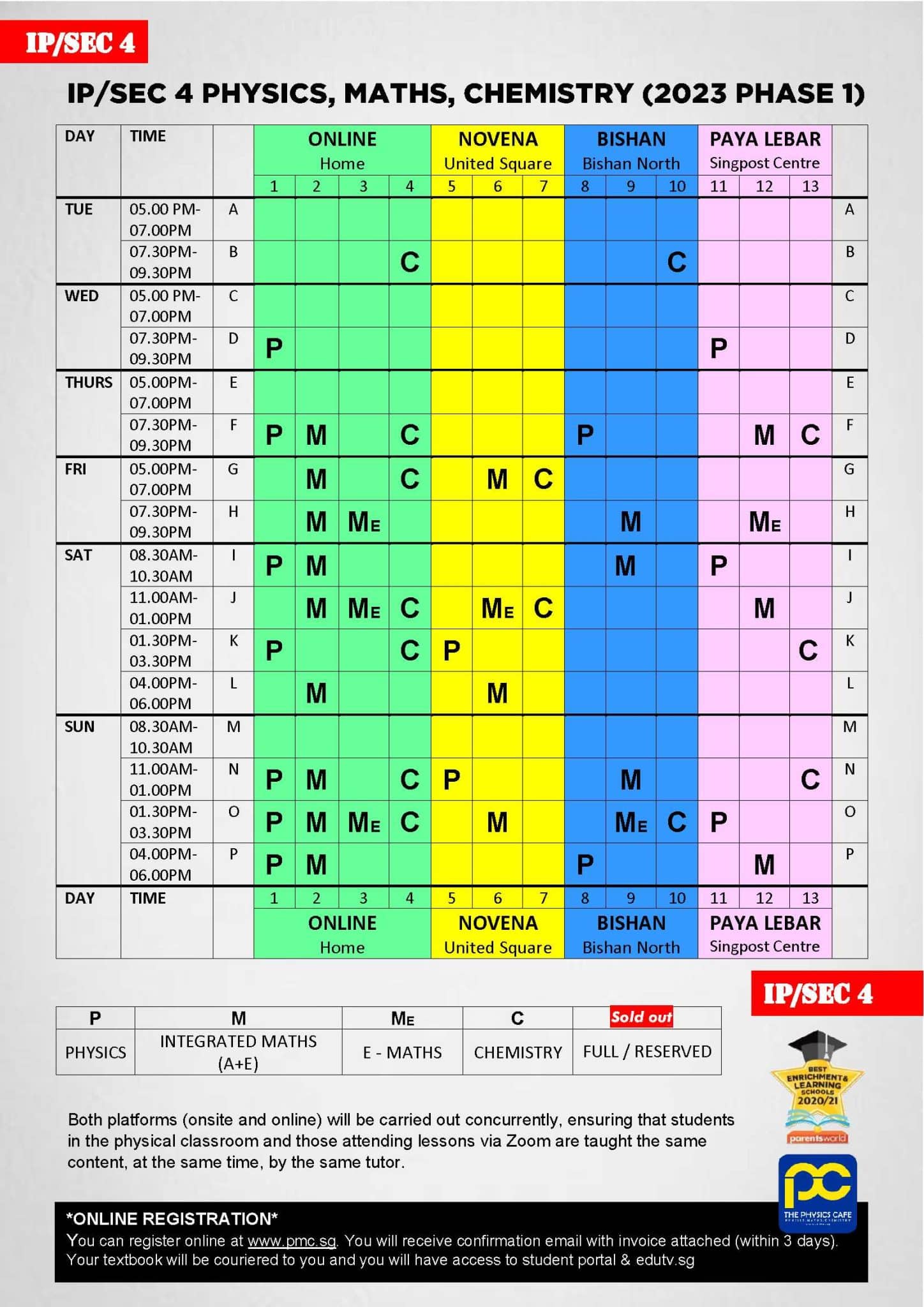 2023 Classes Schedule (Physics, Maths, Chemistry) - PMC.SG EDUCATION GROUP