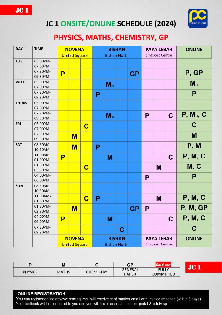 2024 Onsite Weekly Classes Schedule (Physics, Maths, Chemistry, English ...